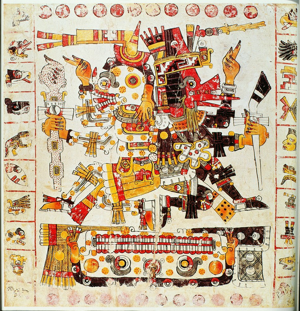 Facsimile Copy of a Page of the Borgia Codex Depicting Death and Life Gods Placed Side by Side
